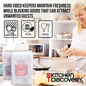 Stay Fresh Flour and Sugar Containers – Kitchen Discovery – 2 Piece Set of Snap Close Kitchen Containers for Flour and Sugar Storage – Keeps Contents Fresh, Pourable and Spillproof