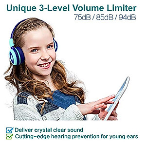 2 Pack of SIMOLIO Wireless Bluetooth Headphones for Kids with 75dB,85dB,94dB Volume Limit, Kids Headphone with Mic & Hard Case, Children Headphones with Share Jack for Girls Boys,Toddlers (Pink+Mint)