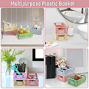 6-Pack Mini Plastic Storage Basket for Shelves Organizing, Small Basket Folding Plastic Crate Compact Storage Bin Organization for Classroom Home Kitchen Office,Christmas/New Year's/Thanksgiving Gifts