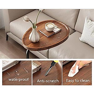 WANLIAN Small Side Table,23inch C Shaped End Table for Sofa and Bed, TV Tray Table with Metal Frame for Couch, Living Room, Bedroom (Brown+Gold)