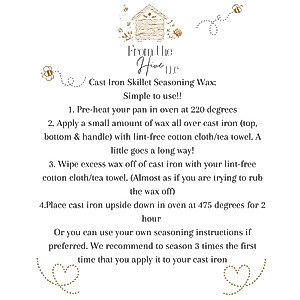 From the Hive LLC Cast Iron & Carbon Steel Seasoning Wax - Mother/Daughter Owned - Made in the USA with TN Beeswax & Non-Fibrous Oils