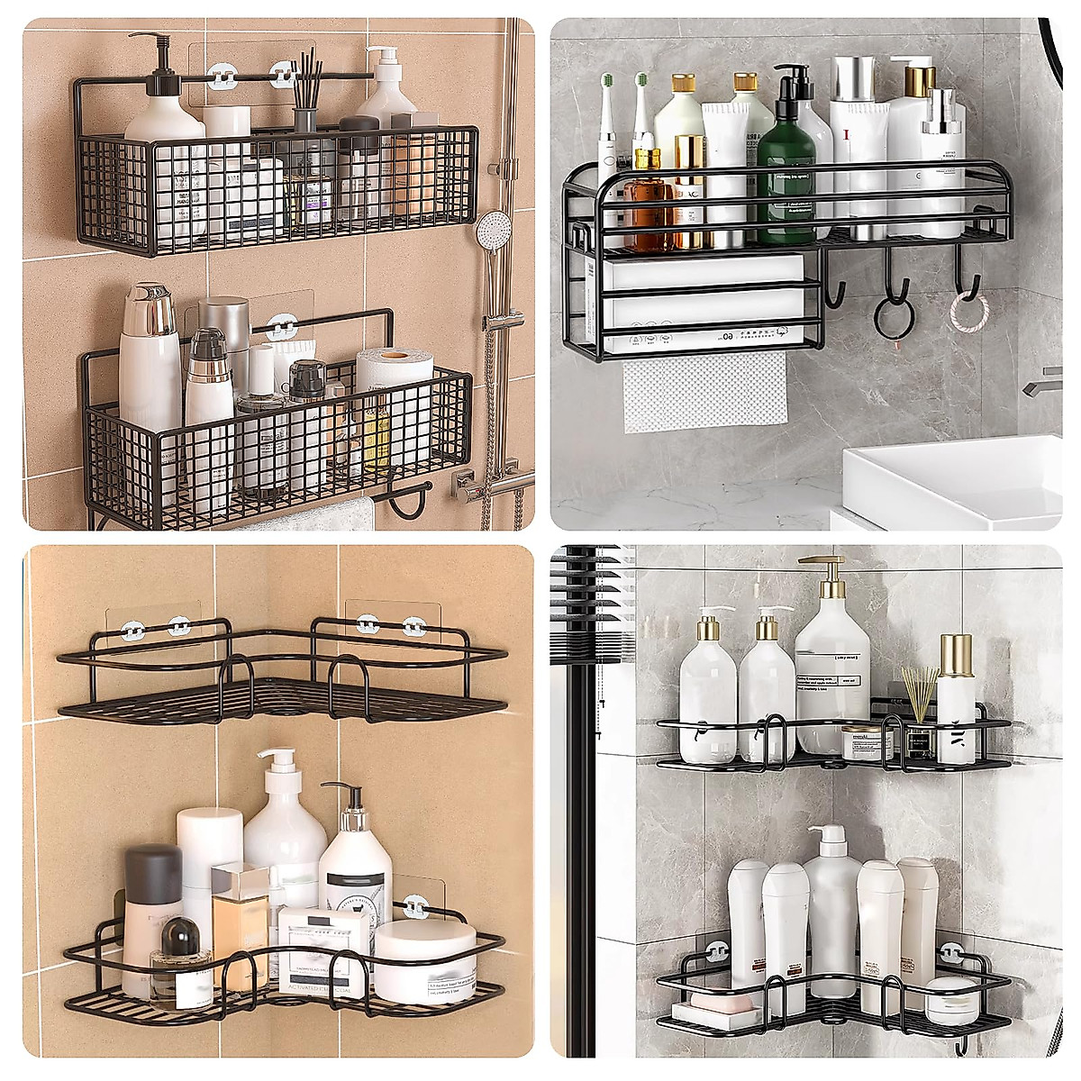 WLLHYF 12 Pcs Shower Adhesive Hooks Shower Caddy Adhesive Replacement, Transparent Strong Hook Strip Waterproof No Drilling Organizer for Soap Holder, Kitchen Racks (4 Double + 2 Claws)