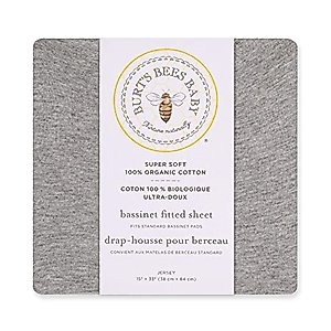 Burt's Bees Baby Bassinet Sheet, Fitted Unisex 100% Organic Jersey Cotton Bassinet Sheet for Standard Bassinet Mattress