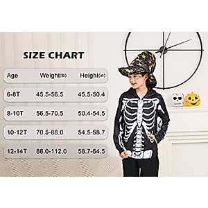 Halloween Skeleton Hooded Sweatshirts for Teen Boys Size 11 3d Printed Long Sleeve Zip up Hoodies Winter Jacket Hoody Coat 10-12 Years