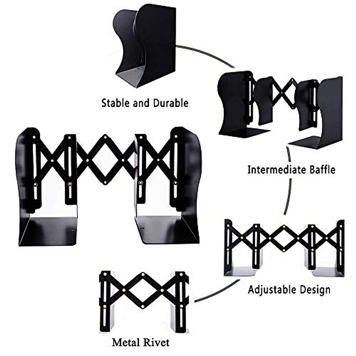 Qualsen Book Ends Adjustable, Expandable Metal Magazine File Binder Book Organizer Holders for Desk, Shelf, Office, Stationery, Book Racks Stands Non-Skid Bookend (Medium, White)