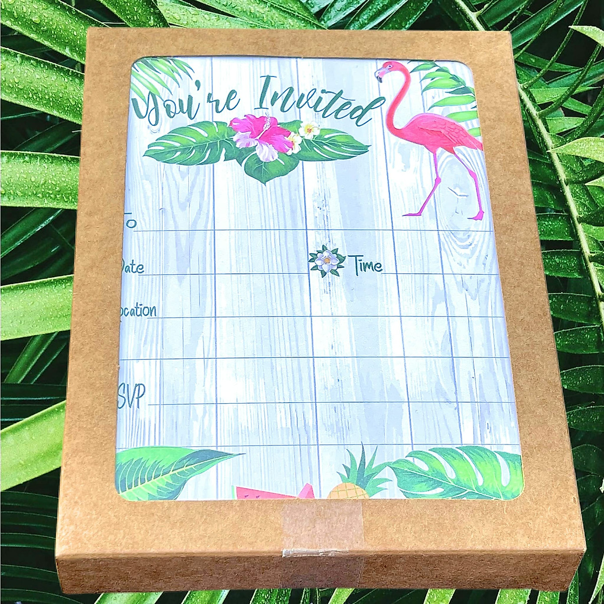 25 Flamingo Party Invitations With Envelopes, Pineapple & Watermelon. For Birthdays, Baby & Bridal Showers & Beach Parties. Thick & Non Coated Cardstock For Use With Any Pen.