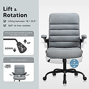 SEATZONE Home Office Desk Chair, High Back Ergonomic, Lumbar Support Computer Chairs with Wheels and Flip-up Armrest Adjustable, Backward Tilt, Gray
