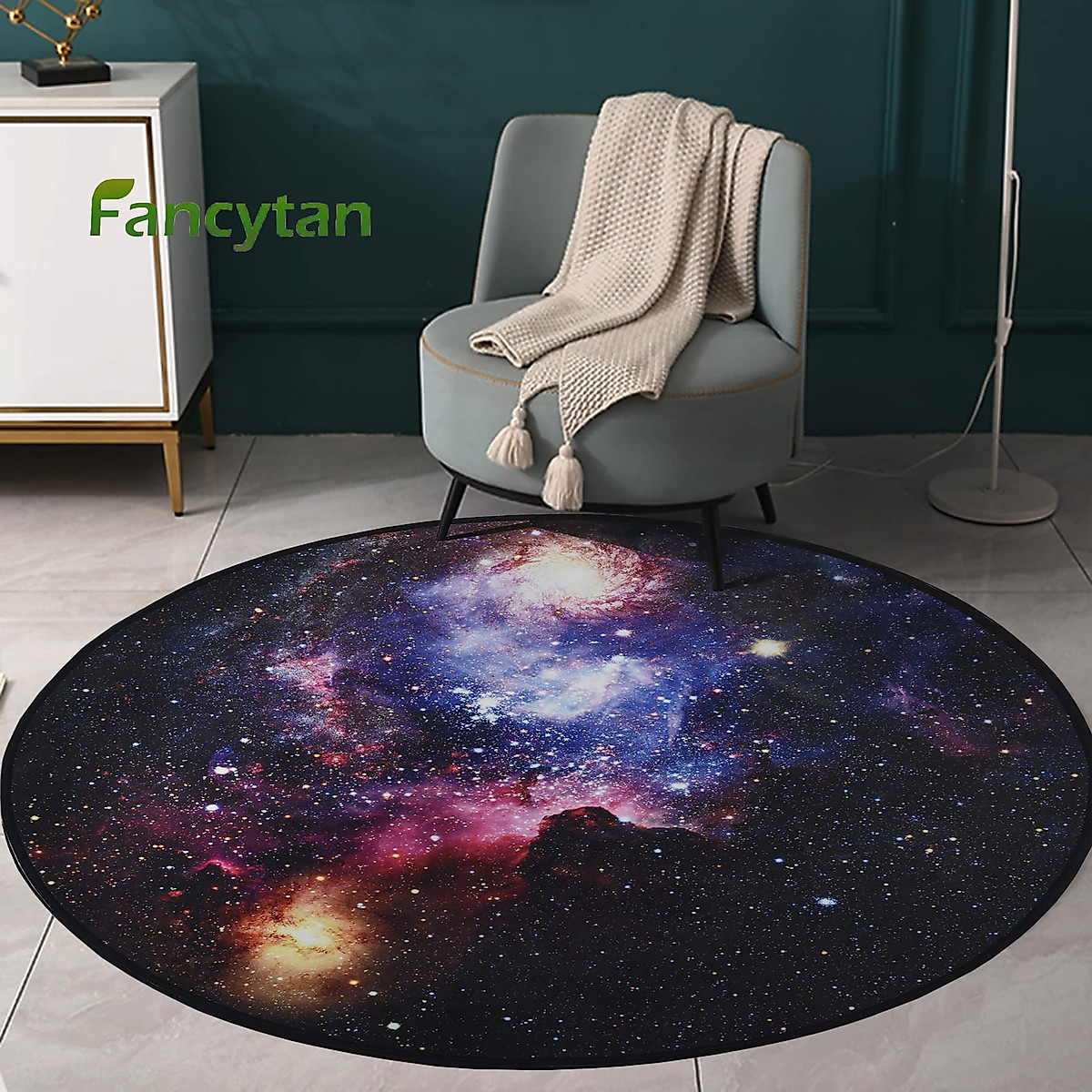 Starry Night Round Rugs, Universe Space Nebula Stars Starry Carpet Large Floor Mat for Living Room, Bedroom (Starry Night, 2.6 ft Diameter)