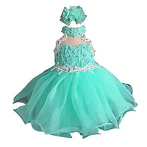 Jenniferwu Pageant Dress Handmade Beaded Dresses Toddler Pageant Princess Dress G053 12-18M Blue