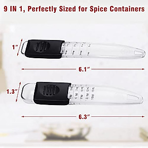 Professional Adjustable Measuring Spoons Set of 2 #2258, Fits in Spice Jars, Teaspoon Measuring Spoons 9 in 1 for Dry and Liquid, BPA- free & Dishwasher Safe