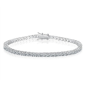 GMESME 18K White Gold Plated 3.0mm Cubic Zirconia Classic Tennis Bracelet 6.5 Inch