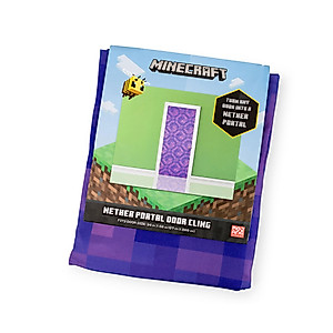 Ukonic Minecraft Purple Nether Portal Gateway Fabric Door Cling | Wall Decorations, Playroom Accessories, Kids Room Essentials Home Decor | Video Game Gifts and Collectibles | 34 x 82 Inches