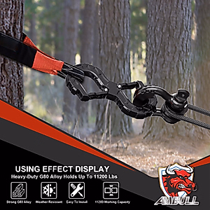 AMBULL 3/8 Tow Hook, Winch Hook for Off-Road Recovery, Towing Shackle 33000 Lbs, G80 Heavy Duty Strength Integrated Winch Quick Shackle, Black