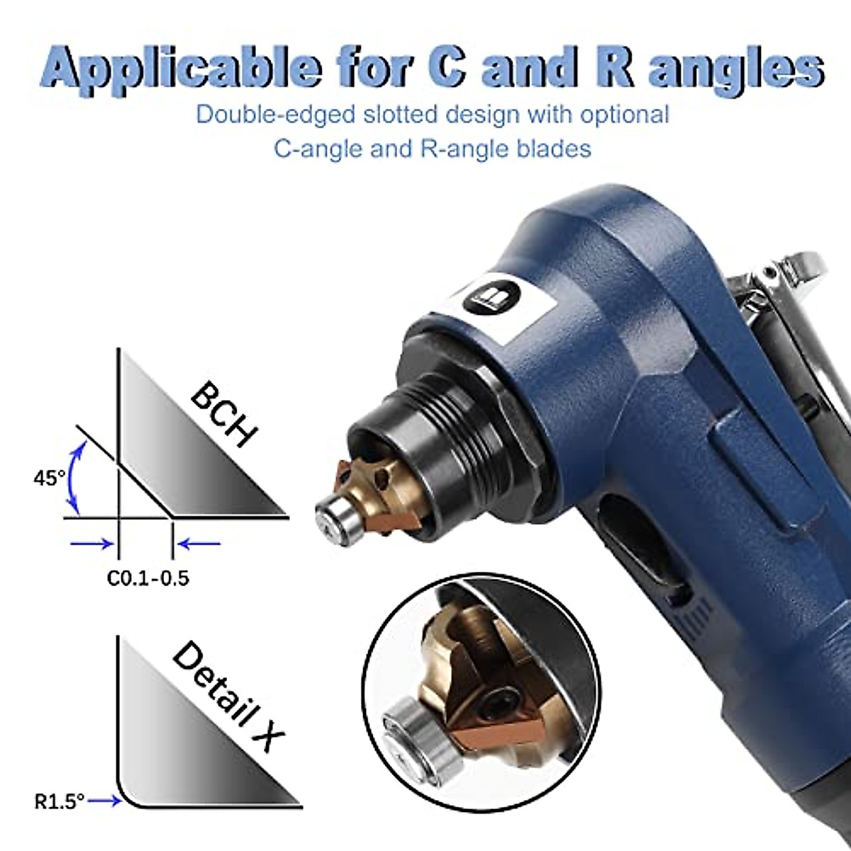 Mini Pneumatic Chamfering Machine,Air Chamfer Tool for Chamfering Metal 45 degree Arc Corner Beveling Trimming Deburring Machine (Blue)