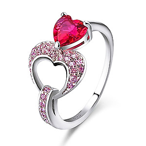 Psiroy 925 Sterling Silver Plated Simulated Ruby Spinel Heart to Heart Ring Size 8