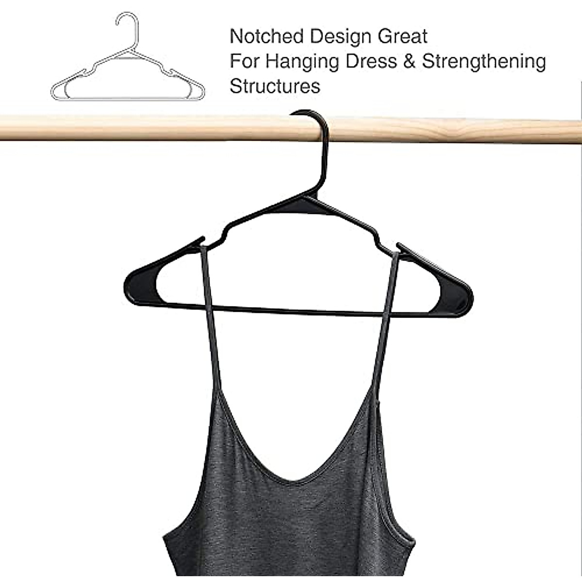 HOUSE DAY Black Plastic Hangers 60 Pack, Plastic Clothes Hangers Space Saving, Sturdy Clothing Notched Hangers, Heavy Duty Coat Hangers for Closet, Laundry Hangers for Adult Coat, Suit, Shirt, Dress