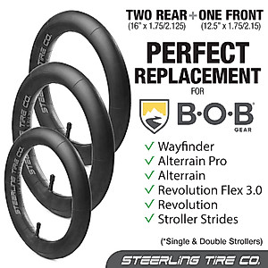 Two 16'' x 1.5/1.75 & One 12.5'' x 1.75/2.15 [3-Pack] Extra Thick Inner Tire Tube for BOB Revolution Strollers & Stroller Strides - Best BOB Stroller Tire Replacement Set by Steerling Tire Co.