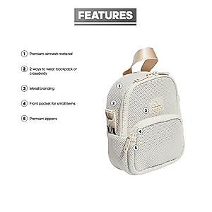 adidas Women's Airmesh Convertible Mini Backpack-Crossbody Bag, Alumina Beige, One Size