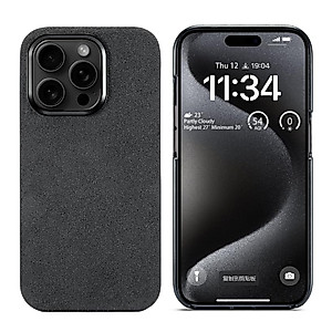 TYXDKJ Alcantara Case for iPhone 15 Pro Max, Handmade Half-Wrapped Synthetic Suede Cover, Compatible with Magsafe Wireless Charging (Black)