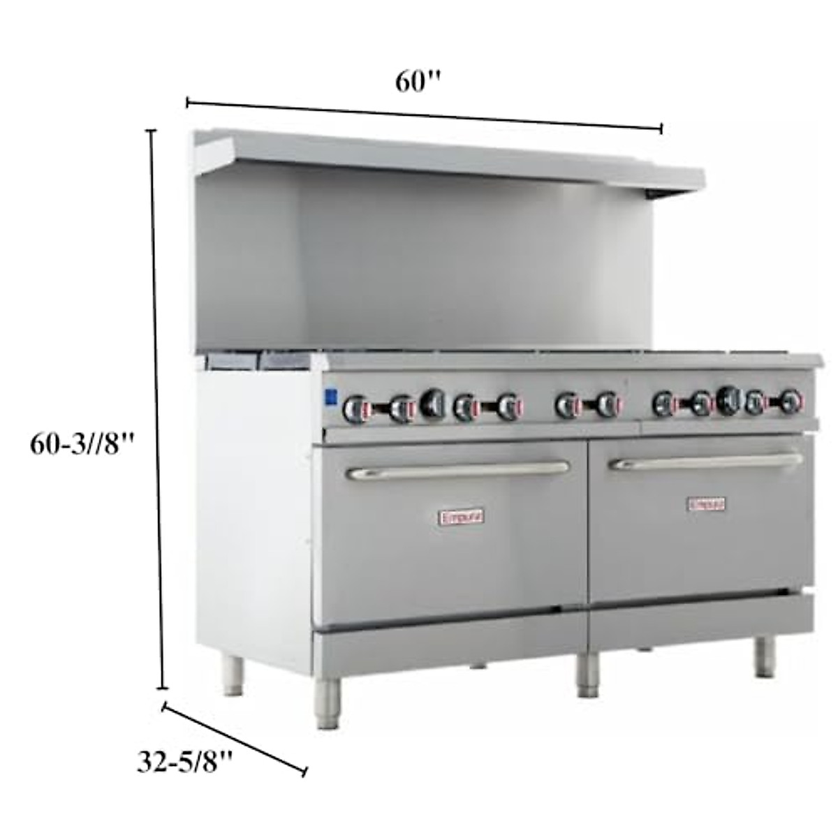 EMPURA 60" Freestanding Liquid Propane Range | Cooking Stove with Dual Standard Oven and (10) Cast-Iron Open Burners for Restaurant Hotel | 362,000 BTU | 60"W x 32-5/8"D x 60-3/8"H, Stainless Steel