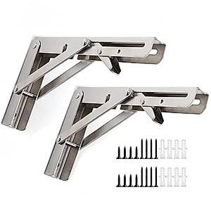 Shelf Bracket Foldable Bracket 8 inch Stainless Steel Bracket 2 Piece DIY L Shape Workbench Folding Table Hinge Bracket