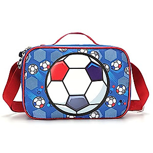 YOJOY Kids Backpack for Boys School with Lunch Box Waterproof Lightweight Bookbag for Children Elementary School Bags for Boys (Blue Football Set)