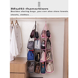 AARAINBOW 1 Pack Hanging Handbag Purse Organizer for Closet, Womens Purse Storage Organizers, Hand Bag Organizer Holder, Wardrobe Purse Organizer 8 Pockets Space Saving 41 L x 13.5W (B-Black)