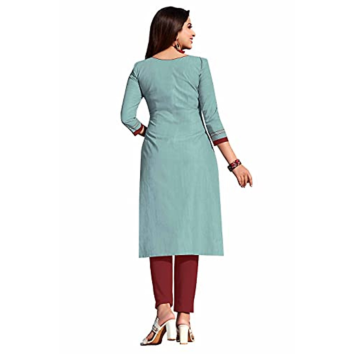 Miraan Women's Cotton Printed Readymade Kurti Small Green