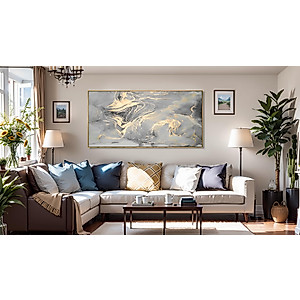 Wall Art Abstract Canvas Painting Gray Wall Decor Fluid Ink Modern Artwork for Living Room Bedroom Dining Room Home Office Decor 20"x40" with Framed