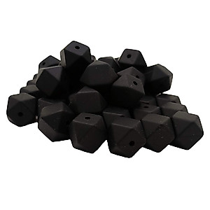 50pcs Black Color 14mm Hexagon Silicone Focal Beads for Pen Silicone Geometry Spacer Beads for Keychain Mom Woman Jewelry Craft Making