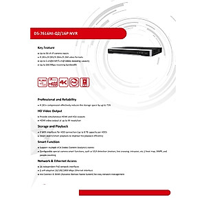 DS-7616NI-Q2/16P H.265 16 Channel PoE 4K 8MP Network Video Recorder NVR, Plug & Play, International Original English Version, Compatible with Hik Vision Hik-Connect, Hard Drive Not Included