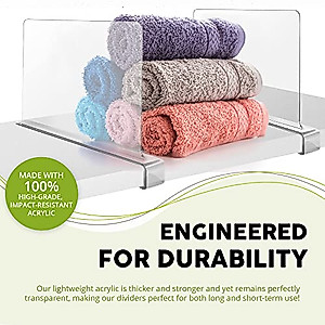 Clear Acrylic Shelf Divider and Organizer- Set of 6- Adjustable Closet Dividers for Shelves - 11" x 8” Shelf Dividers for Wood or Wooden Shelves, Purse Organizer, Sweater Organizer, Book Divider