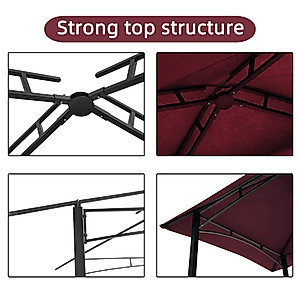 8'x 5' Grill Gazebo Canopy - Outdoor BBQ Gazebo Shelter with Hook and Bar Counters, Steel Frame Double Tier Soft Top Canopy, Red