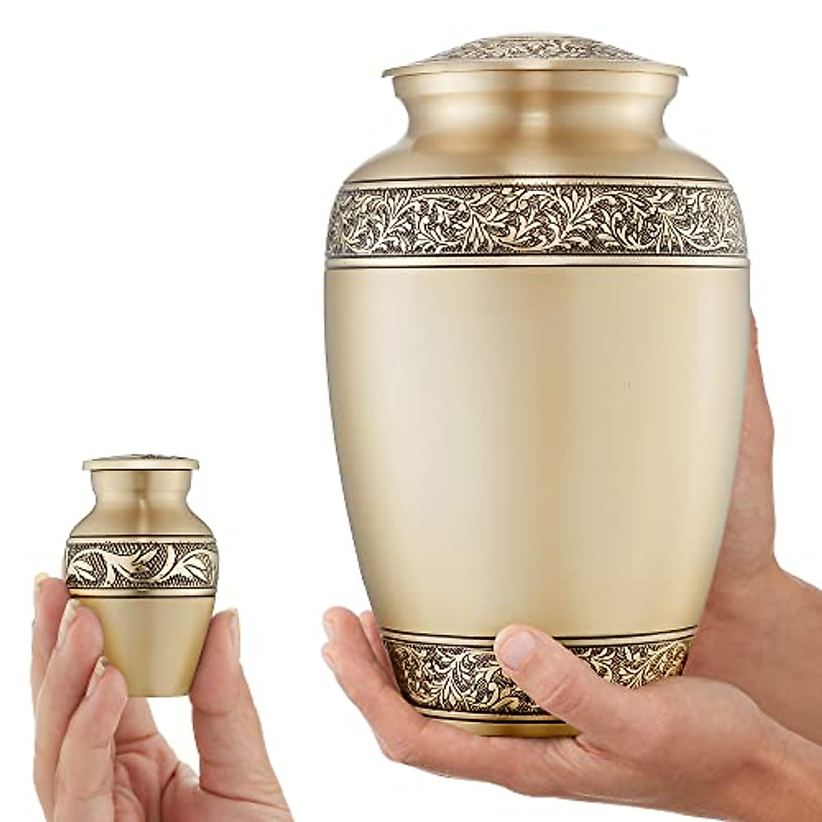 Reminded Set of 5 Floral Cremation Urns for Human Ashes - 1 Adult + 4 Keepsake Token Size, Gold