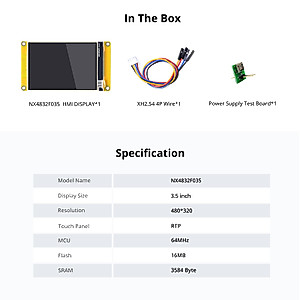 Nextion 3.5″ HMI Display Discovery Series NX4832F035 Resistive LCD-TFT Touch Screen 480×320, Nextion Display with Free Nextion Editor Software, Suitable for Medical Device, Racing Dashboard, etc.