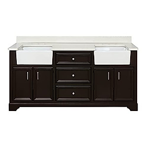 Kitchen Bath Collection Zelda 72-inch Double Farmhouse Vanity (Quartz/Chocolate): Includes Chocolate Cabinet with Stunning Quartz Countertop and White Ceramic Farmhouse Apron Sinks