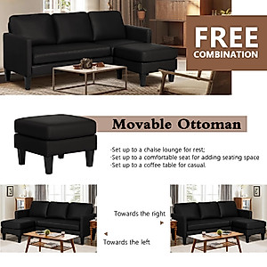 LEISU L Shaped Leather Sectional Sofa with Chaise for Small Space,Living Rooms Convertible Couch,Modern Modular Furniture Sets Suitable for Home,Apartments,Dorm,Bonus Living Room(Black)