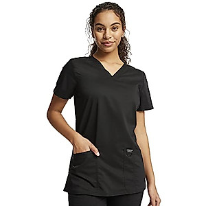 V-Neck Scrubs for Women Workwear Revolution, Soft Stretch, Easy Care WW620, L, Black