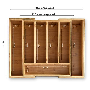 Noveltia Bamboo Expandable Silverware Drawer Organizer with 5-7 Compartments. Kitchen Cutlery Holder Storage Tray with Dividers for Utensils, Flatware, Office Supplies, Forks, Spoons, Jewelry