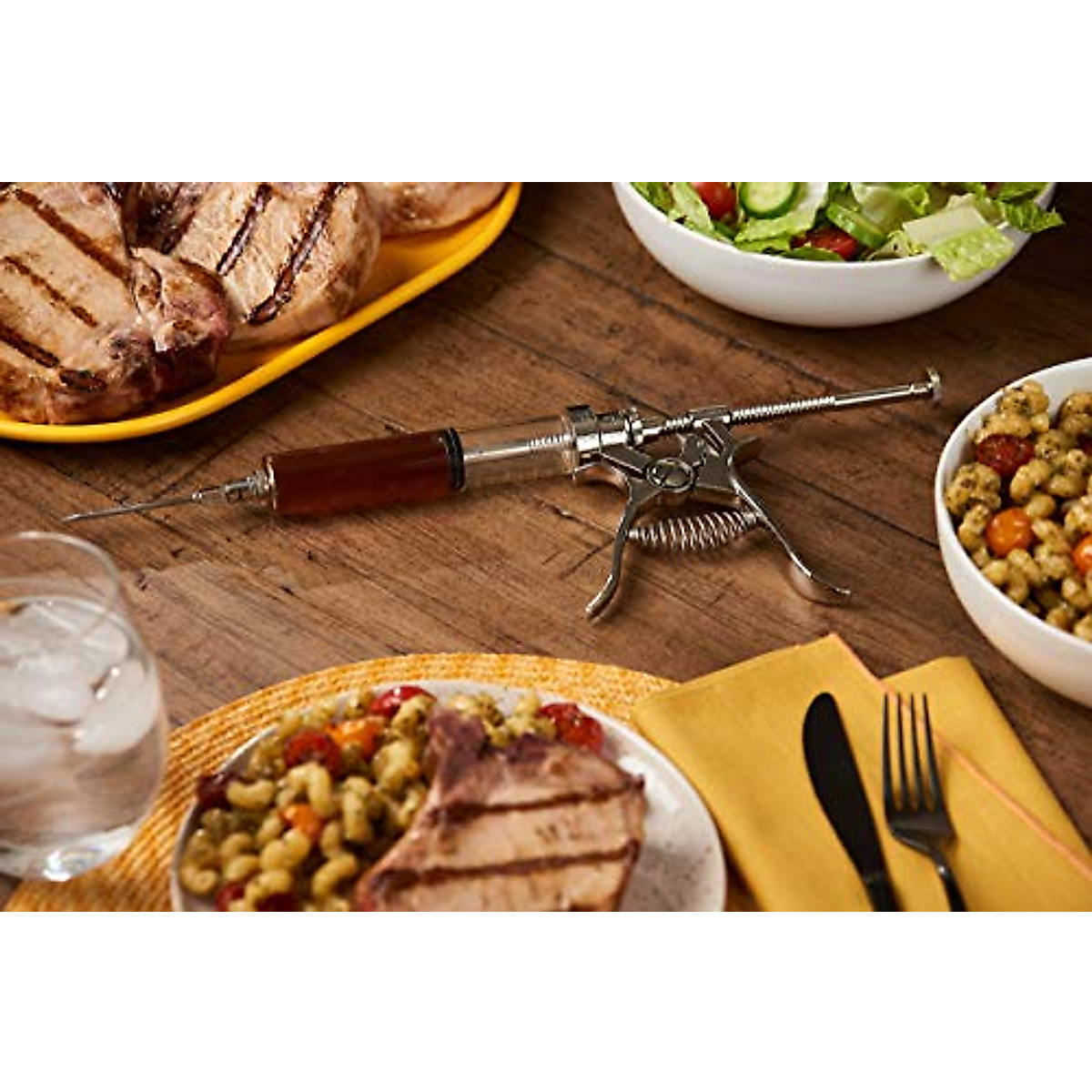 J&B Goods Professional Automatic BBQ Meat Marinade Injector Gun Kit with Case, 2 oz Large Capacity Barrel and 4 Commercial Grade Marinade Needles.