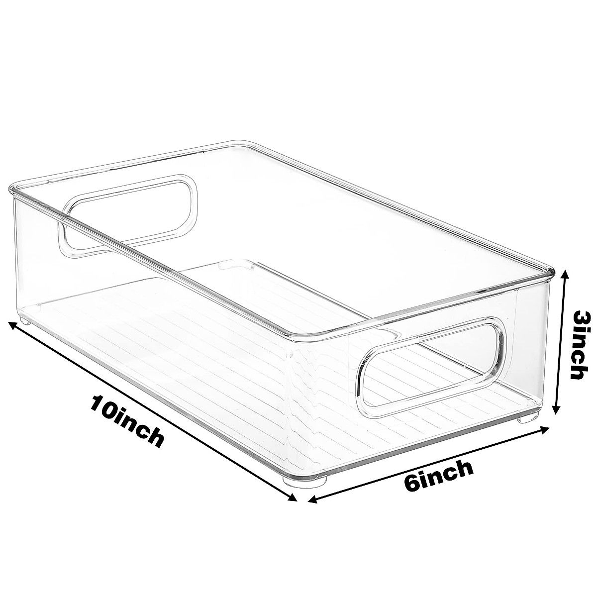 Moretoes 6 Pack Plastic Kitchen Pantry Cabinet, Clear Organizing Bins with Handles, Stackable Clear Storage Bins for Fruit, Yogurt, Shelf, Drawer- Food Safe,10 Inch Long