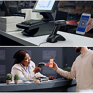 TEEMI Bluetooth Barcode Scanner with USB Charging Cradle Data Receiver, 1D 2D QR Wireless Imager with Vibration Alert for iOS Android Devices, BT 5.0 Longer Transfer Range, Handsfree Screen Scanning