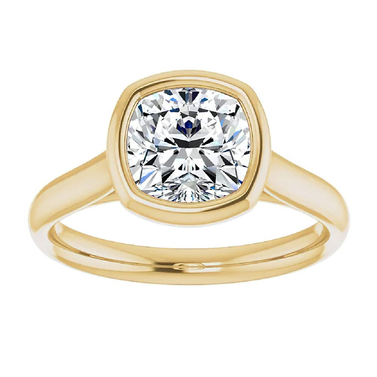 3.0 CT Cushion Colorless Moissanite Engagement Ring, Wedding Bridal Ring, Eternity Solid 10K Yellow Gold Diamond Solitaire Bezel-Setting Anniversary Promises Gift for Her (6)