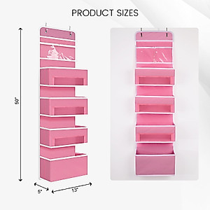 HAKACC Door Hanging Organizer Nursery Closet Cabinet Baby Storage，Upgrade Hanging Storage with Clear Window with 4 Large Pockets and 2 Small PVC Pockets for Cosmetics,Toys and Sundries,Pink