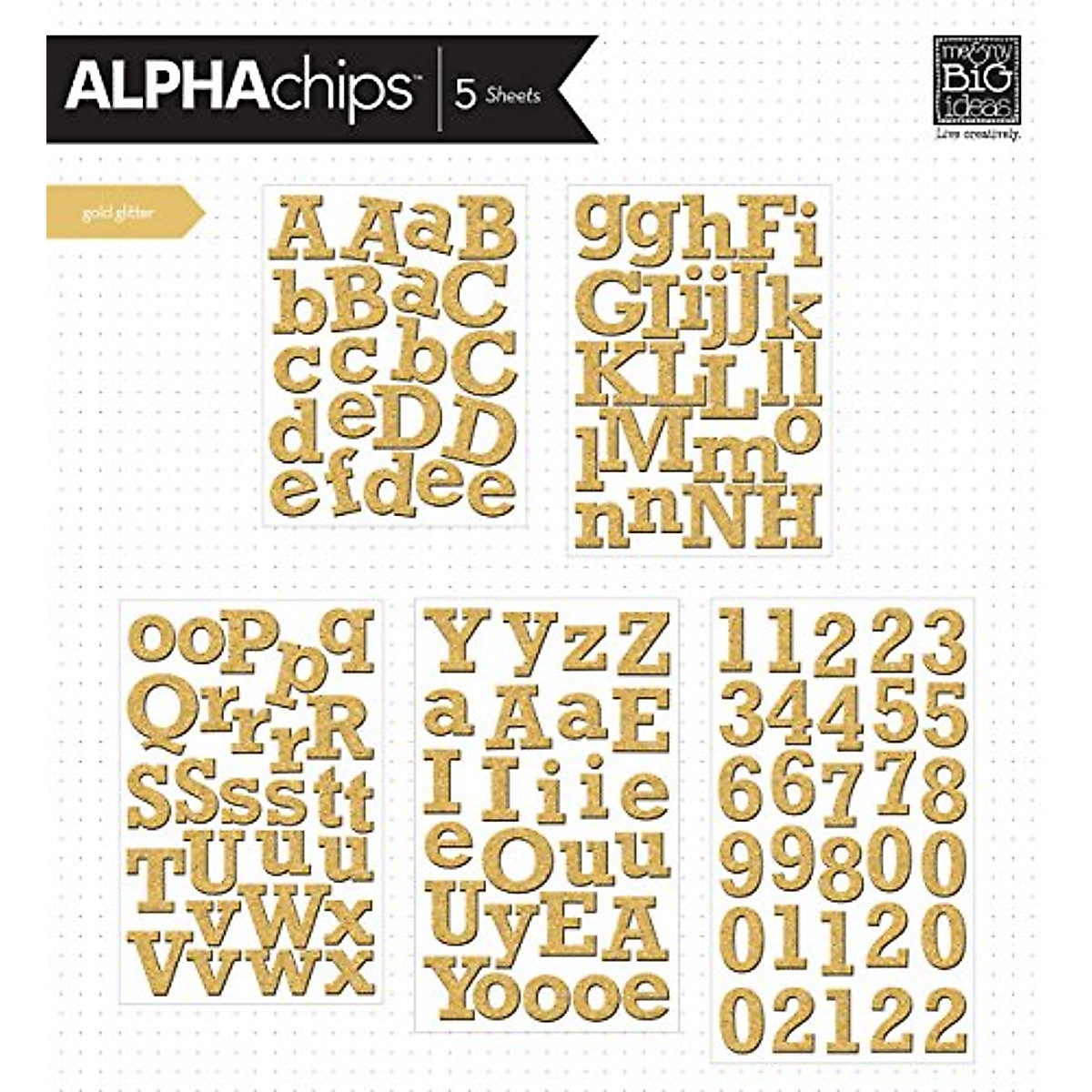 me & my BIG ideas Alpha Chips Designer Chipboard Letter Stickers, Rockwell Alphabet Gold Glitter