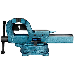 5" Forged Steel Bench Vise, 4 Point Swivel, 90,000 PSI Tensile Strength Forged Steel, Black Oxide Jaws, Large Machined Anvil - Fireball Tool