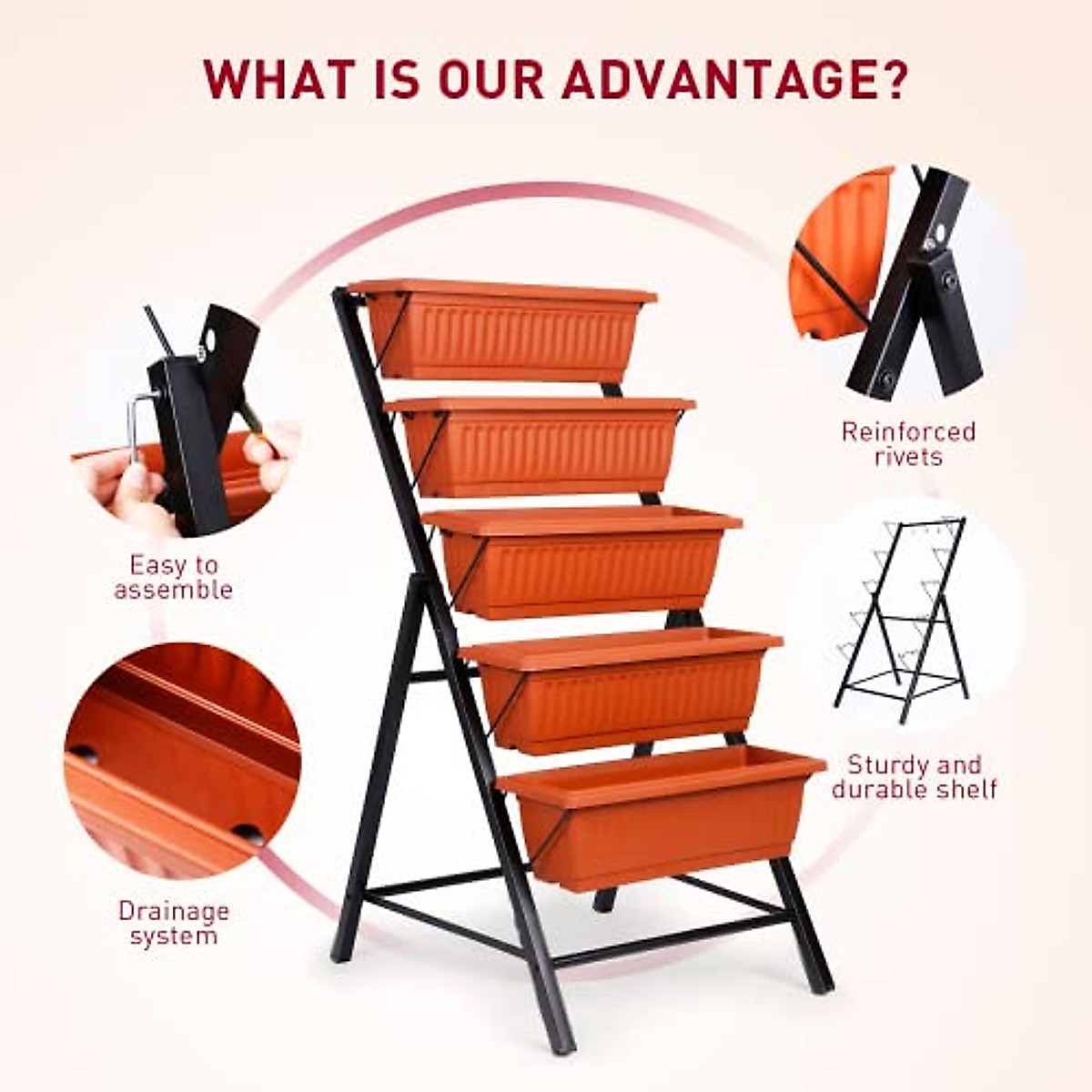 KIDINIX Vertical Raised Garden Bed 4Ft with 5 Tier Plant Boxes, Vertical Garden planters Indoor Outdoor, Elevated Freestanding Stand for Vegetables Flower Herb Patio