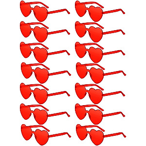 TOODOO 14 Pairs Heart Shaped Sunglasses for Women Girls Heart Sunglasses Rimless Transparent Glasses Bulk for Party Favors(Red)