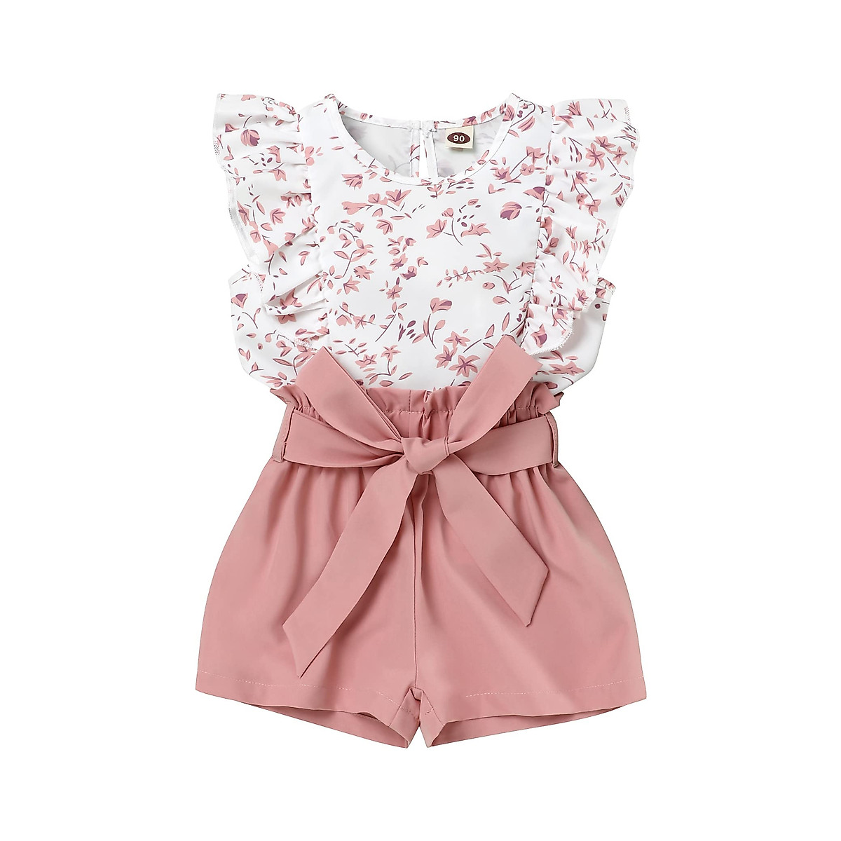 oklady Toddler Girl Clothes Ruffle Floral Embroidery Shirt and Shorts Set (Pink-A, 3-4 T)