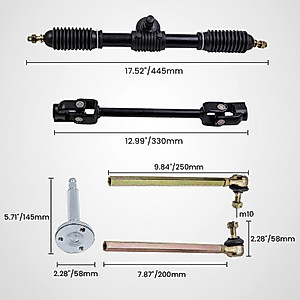Tuningsworld Go-Kart Steering Wheel Kit, Adjustable Shaft Gear Rack Pinion Tie Rod Rack Steering Wheel Parts Assembly for 110CC Go Kart